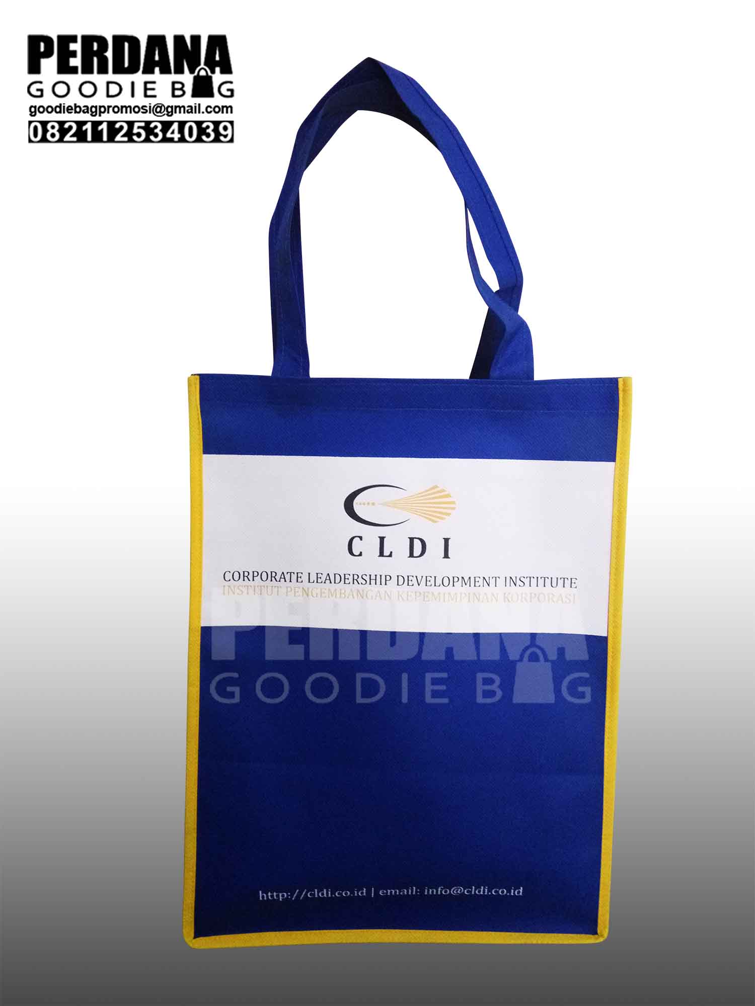 Tas jinjing spunbond biru & kuning CLDI Rian - Perdana Goodie Bag